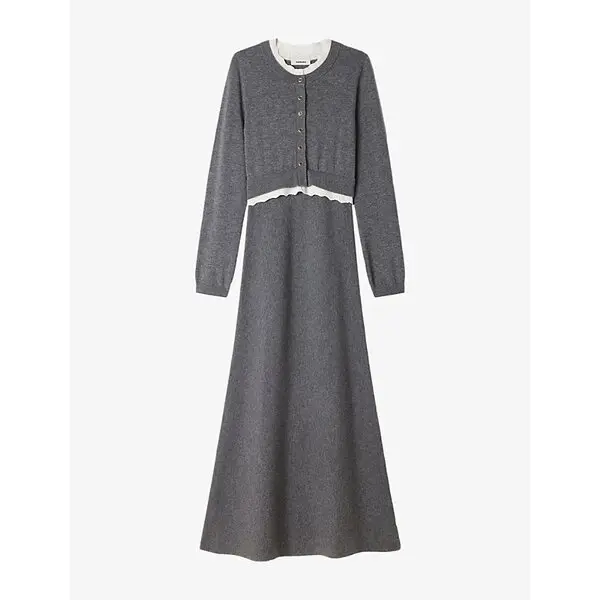 Sandro Layered-effect 2-in-1 Wool And Cashmere Maxi Dress - Grey