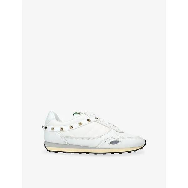 Valentino Garavani Stud Up Leather And Woven Trainers - White/oth