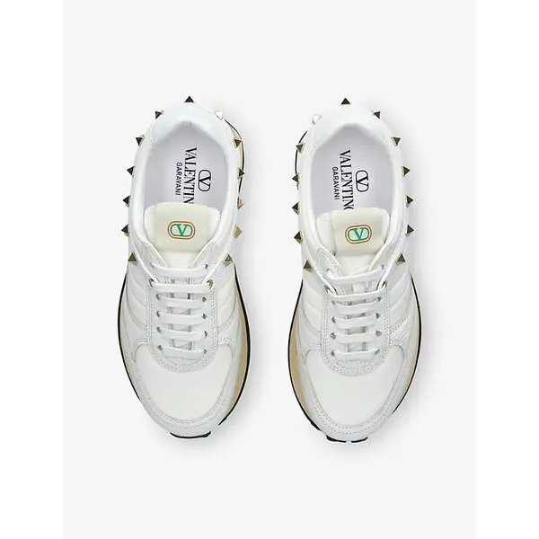 Valentino Garavani Stud Up Leather And Woven Trainers