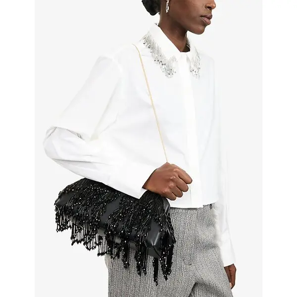 Simkhai Pia Beaded-fringe Leather Clutch