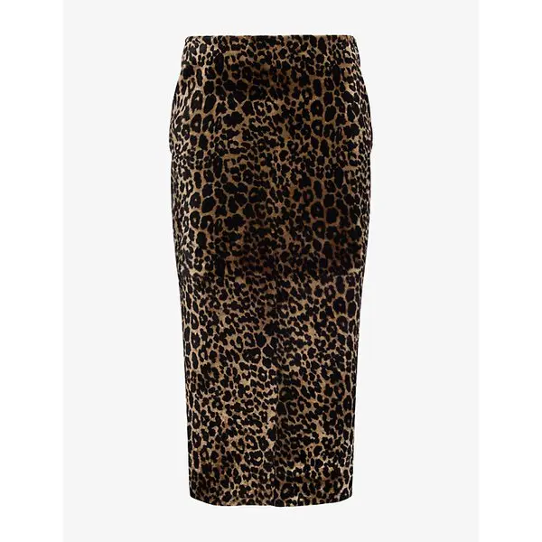 Nour Hammour Alana Leoaprd-print Shearling Midi Skirt
