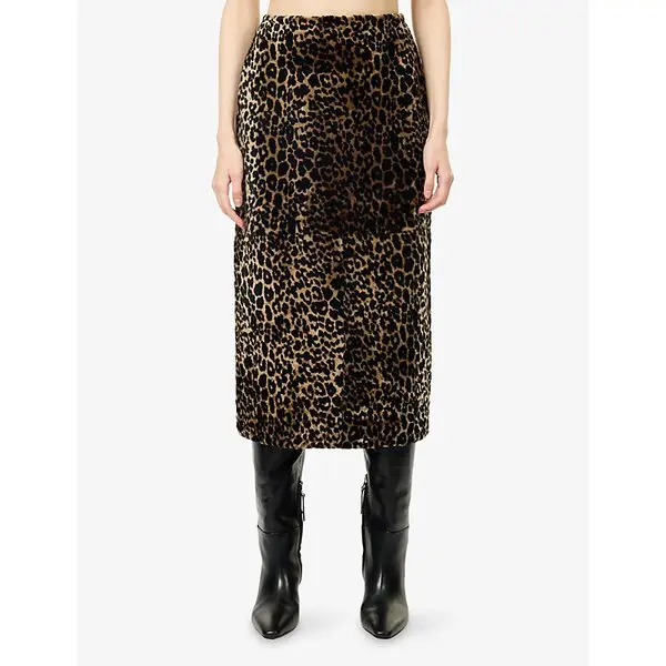 Nour Hammour Alana Leoaprd-print Shearling Midi Skirt