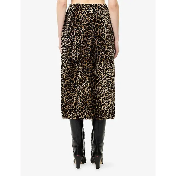Nour Hammour Alana Leoaprd-print Shearling Midi Skirt