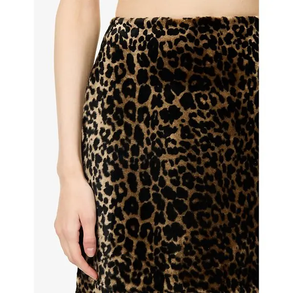 Nour Hammour Alana Leoaprd-print Shearling Midi Skirt