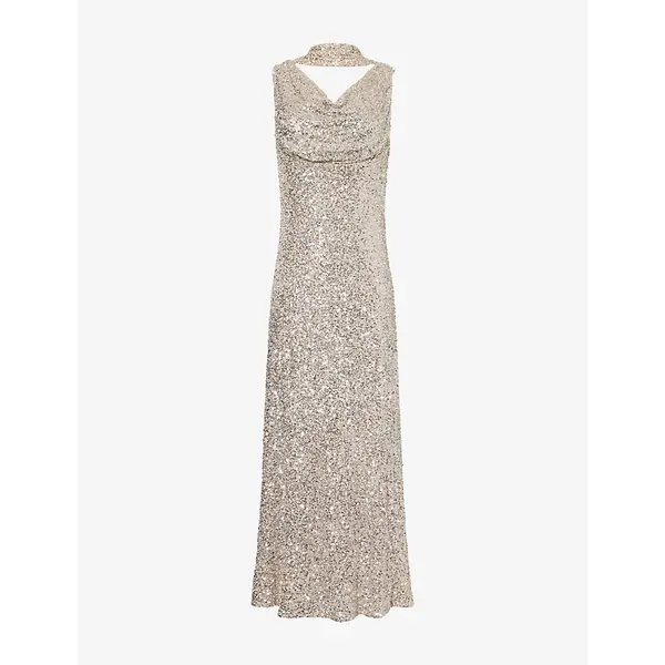 NEVER FULLY DRESSED Sophie Draped Sequin Maxi Dress