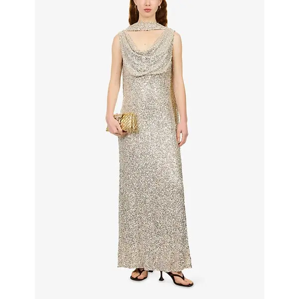 NEVER FULLY DRESSED Sophie Draped Sequin Maxi Dress
