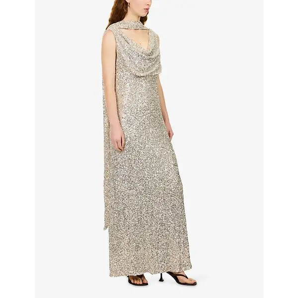 NEVER FULLY DRESSED Sophie Draped Sequin Maxi Dress