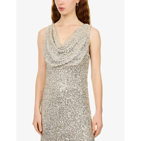 NEVER FULLY DRESSED Sophie Draped Sequin Maxi Dress