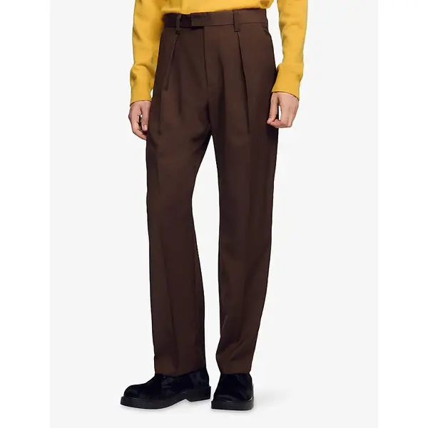 Sandro Wide-leg Regular-fit Wool-blend Trousers