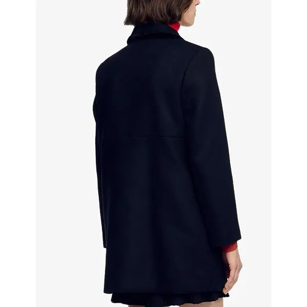Sandro Velvet-collar Double-breasted Wool-blend Coat