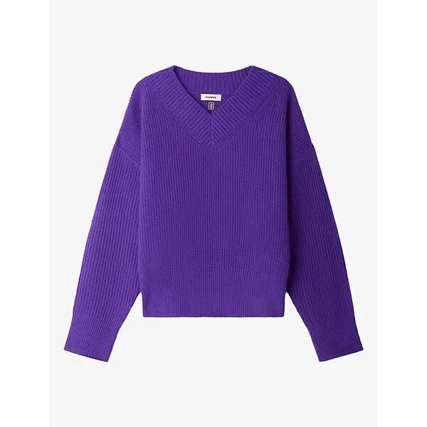 Sandro Ribbed-knit V-neck Wool And Cashmere Jumper
