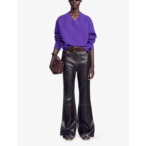 Sandro Ribbed-knit V-neck Wool And Cashmere Jumper