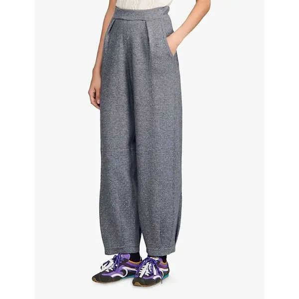 Sandro Rhinestone Barrel-leg Wool And Cashmere-blend Jogging Bottoms