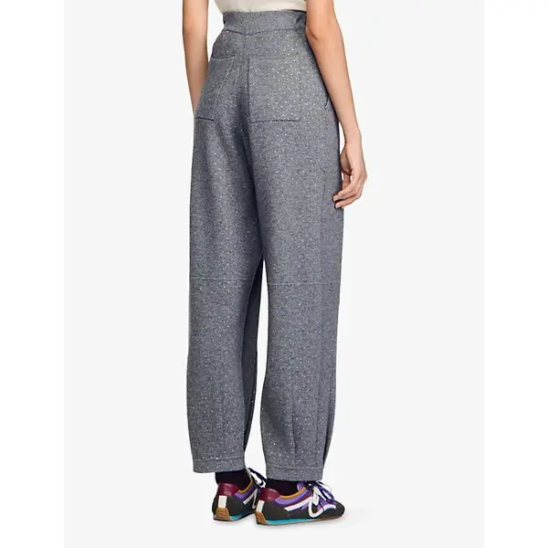 Sandro Rhinestone Barrel-leg Wool And Cashmere-blend Jogging Bottoms