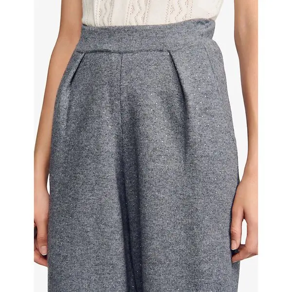 Sandro Rhinestone Barrel-leg Wool And Cashmere-blend Jogging Bottoms