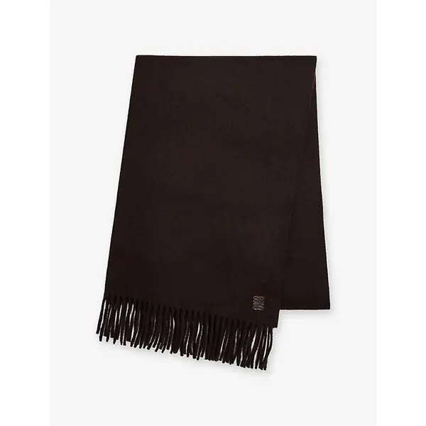 Sandro 4s Logo-patch Wool Scarf - Chocolate