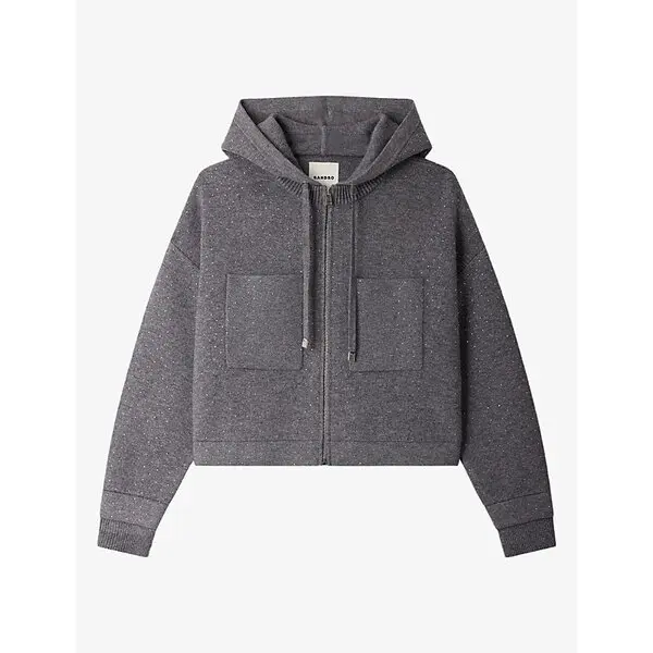 Sandro Rhinestone-embellished Hooded Knitted Cardigan - Grey
