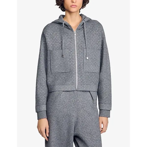 Sandro Rhinestone-embellished Hooded Knitted Cardigan
