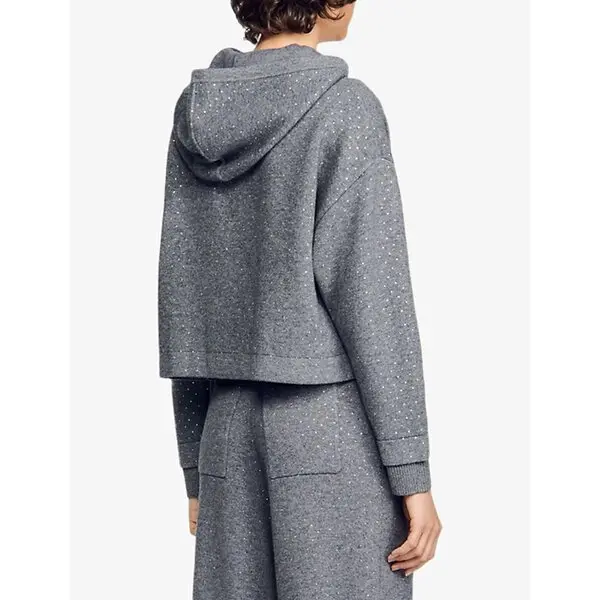 Sandro Rhinestone-embellished Hooded Knitted Cardigan