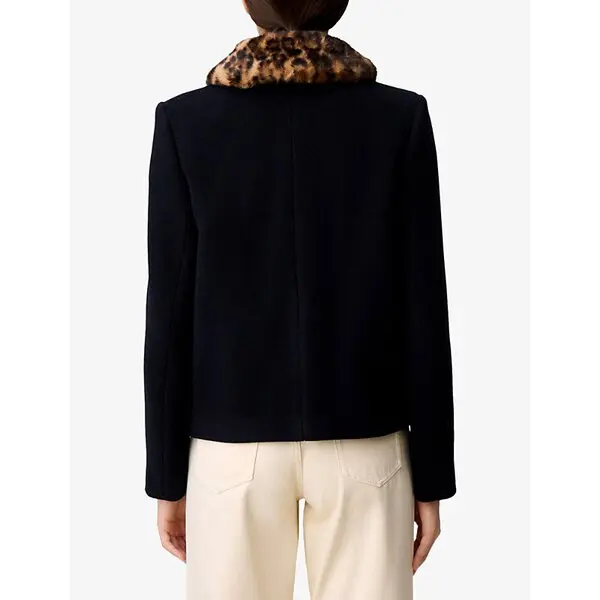 Claudie Pierlot Faux Fur-collar Boxy-fit Wool-blend Jacket