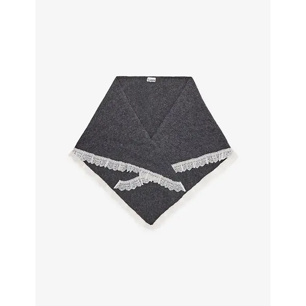 GANNI Lace-trimmed Wool Scarf - Phantom