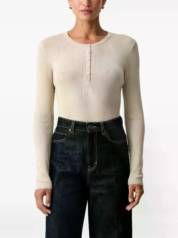 MOS MOSH Henley-neck Ribbed Sweater - Neutrals
