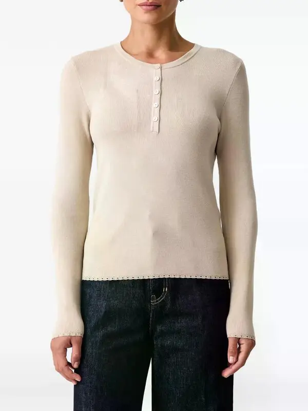 MOS MOSH Henley-neck Ribbed Sweater