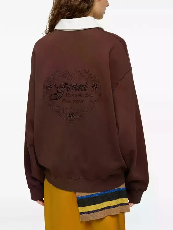 GANNI Polo Shirt With Heart Embroidery
