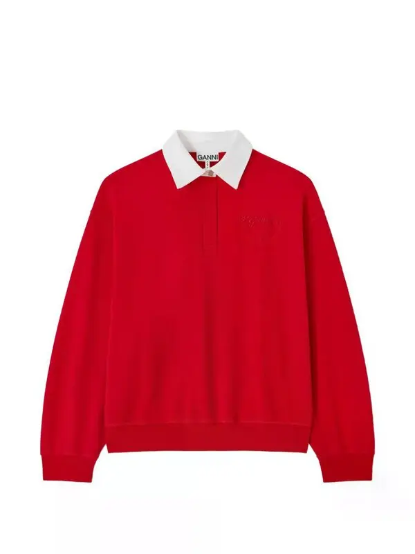 GANNI Polo Shirt With Heart Embroidery