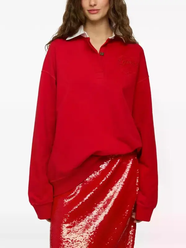 GANNI Polo Shirt With Heart Embroidery