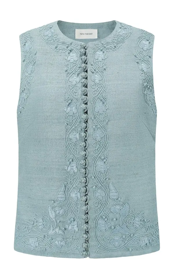 INTO THE EAST Embroidered Silk Vest - Blue