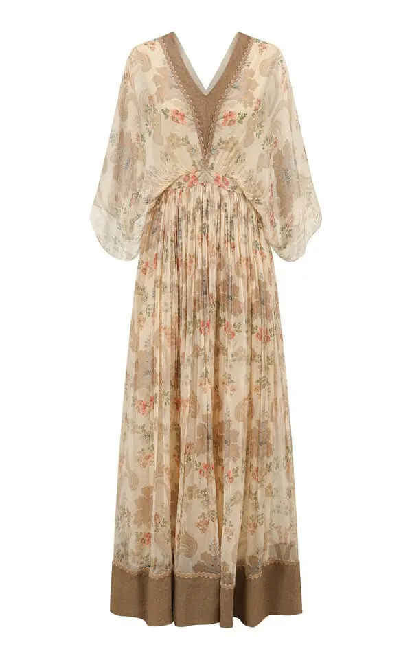 INTO THE EAST Floral Pleated Silk Maxi Dress