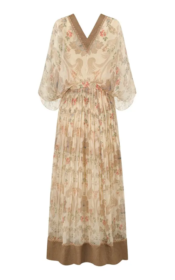 INTO THE EAST Floral Pleated Silk Maxi Dress