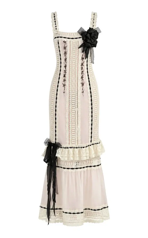SALMA OSMAN Lace Panel Draped Silk-blend Gown