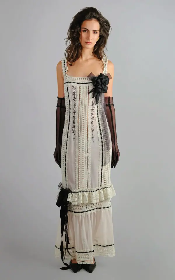 SALMA OSMAN Lace Panel Draped Silk-blend Gown