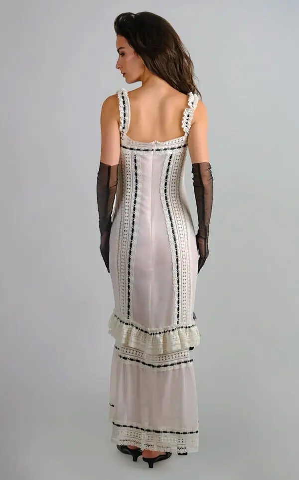 SALMA OSMAN Lace Panel Draped Silk-blend Gown