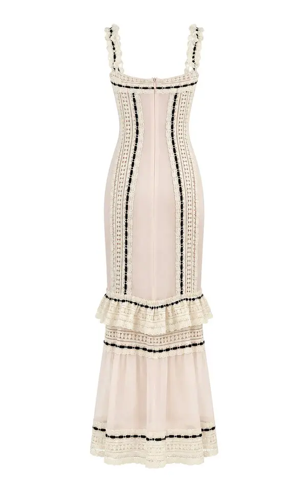 SALMA OSMAN Lace Panel Draped Silk-blend Gown