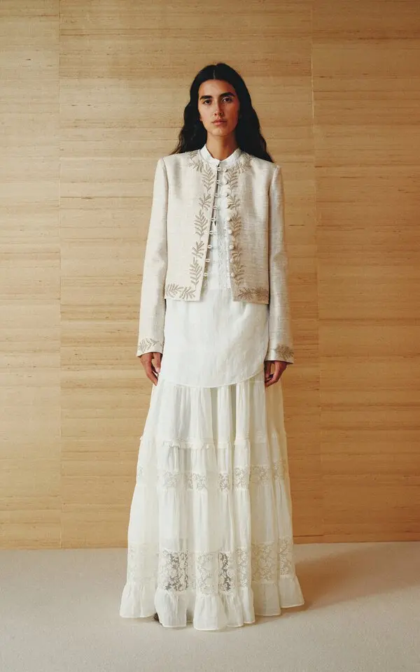 INTO THE EAST Oat Embroidered Linen Jacket