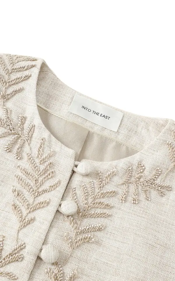 INTO THE EAST Oat Embroidered Linen Jacket