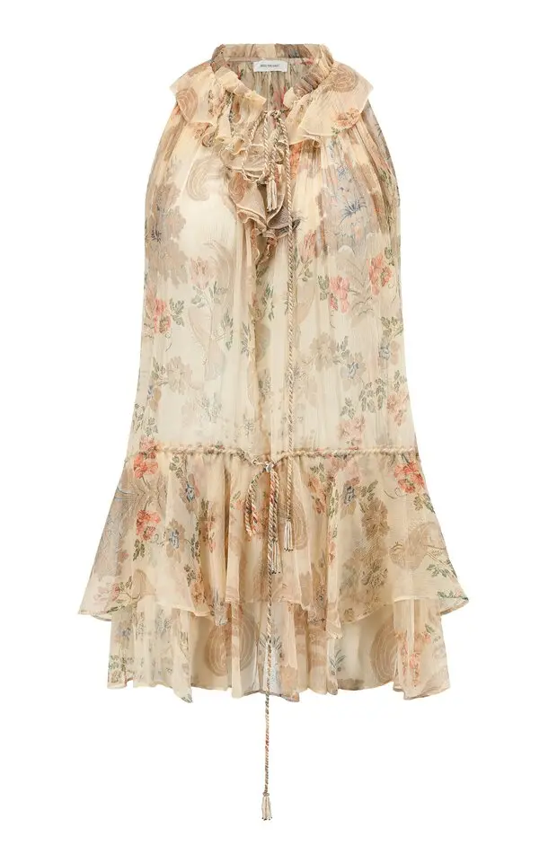 INTO THE EAST Floral Ruffled Silk Top