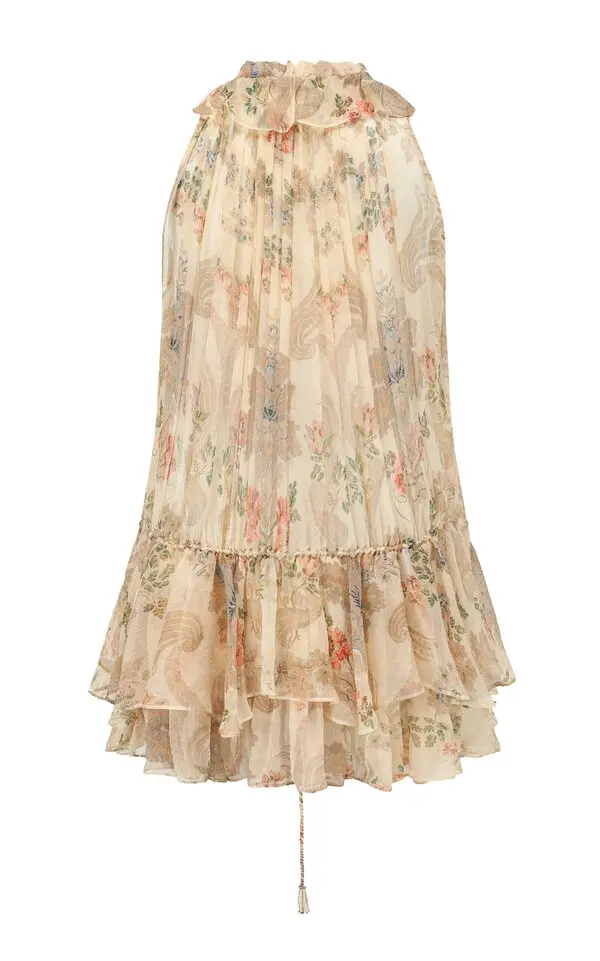 INTO THE EAST Floral Ruffled Silk Top