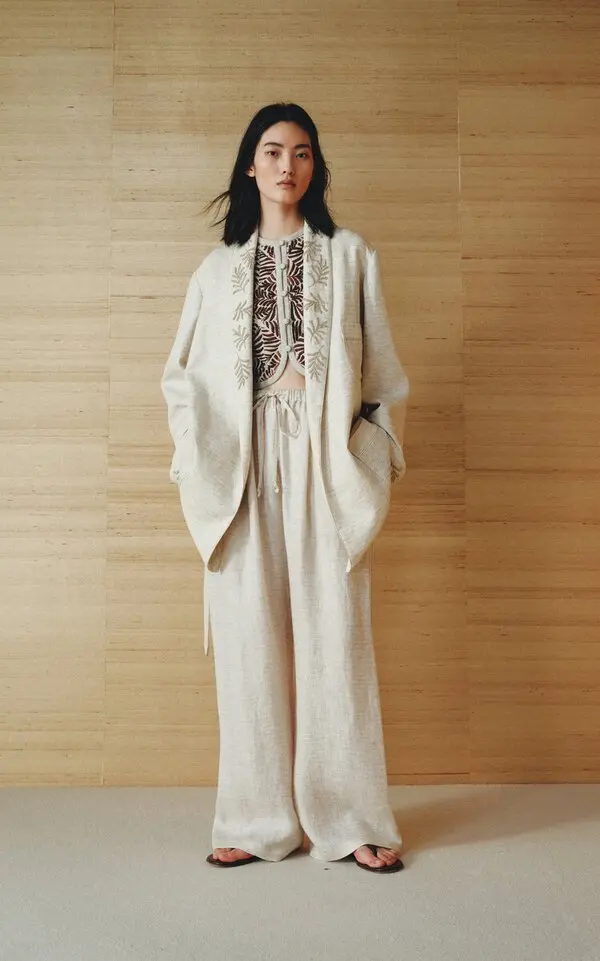 INTO THE EAST Oat Linen Wide-leg Pants