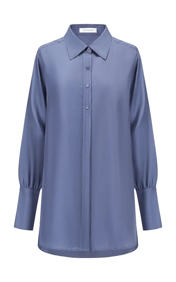 INTO THE EAST Draped Silk Shirt - Blue