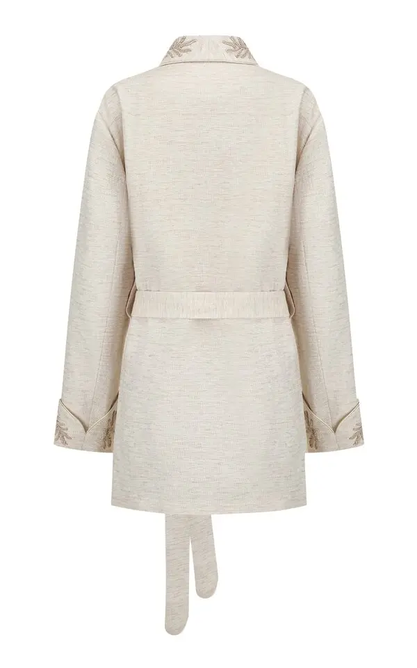 INTO THE EAST Oat Embroidered Linen Cardigan