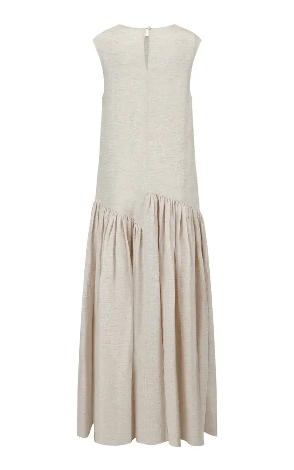 INTO THE EAST Oat Asymmetrical Linen Maxi Dress
