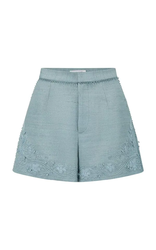 INTO THE EAST Embroidered Silk Mini Shorts - Blue