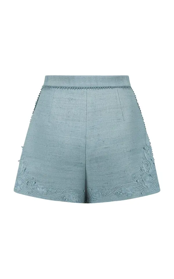 INTO THE EAST Embroidered Silk Mini Shorts - Blue