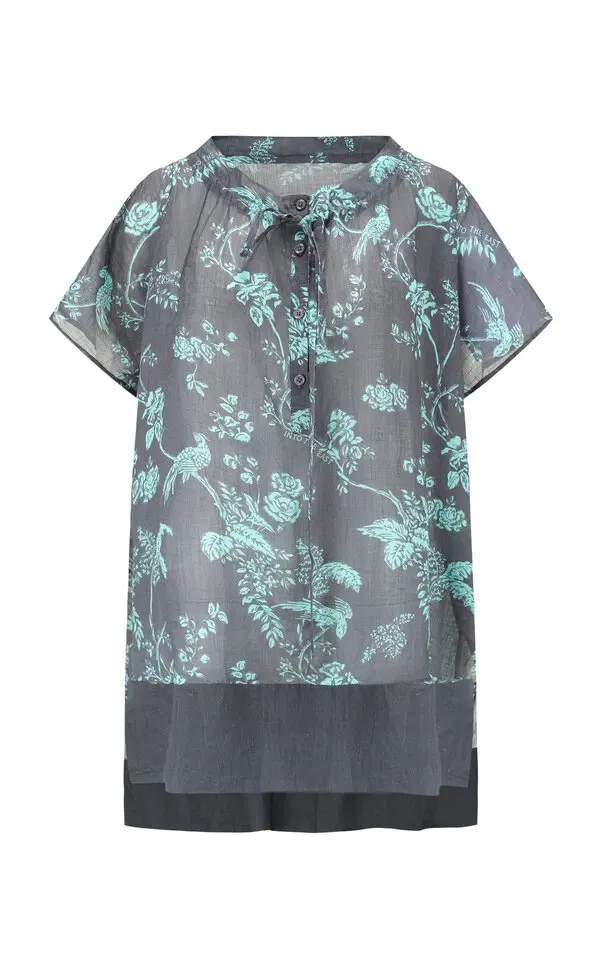 INTO THE EAST Bird And Flower Chiffon Top - Blue