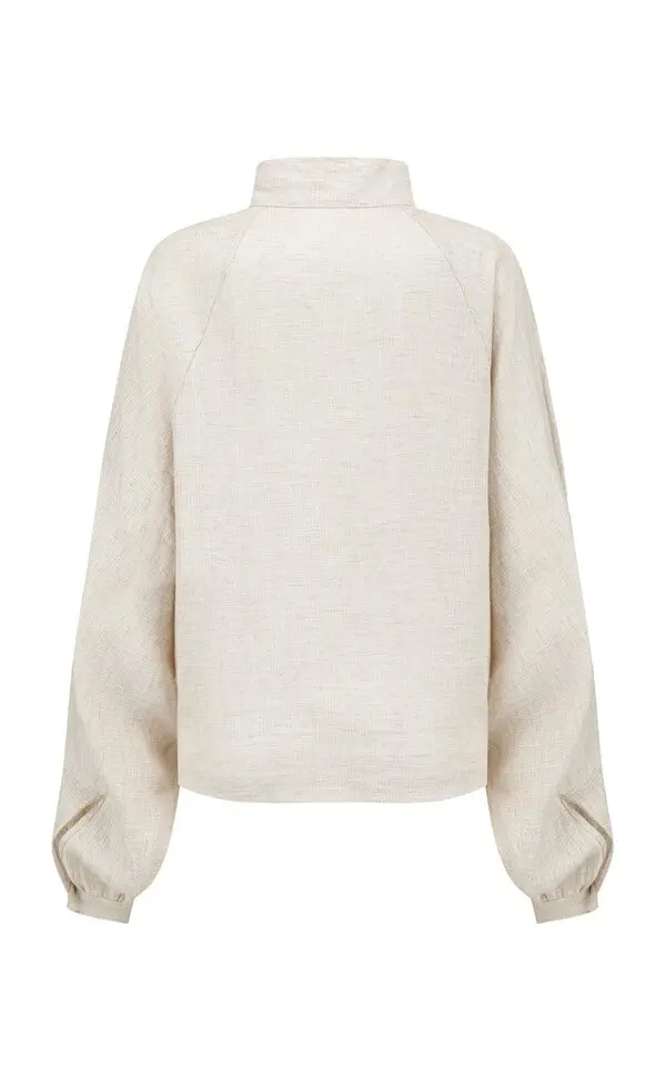 INTO THE EAST Oat Asymmetrical Linen Top