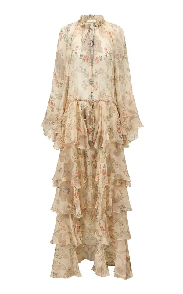 INTO THE EAST Floral Tiered Silk Maxi Dress